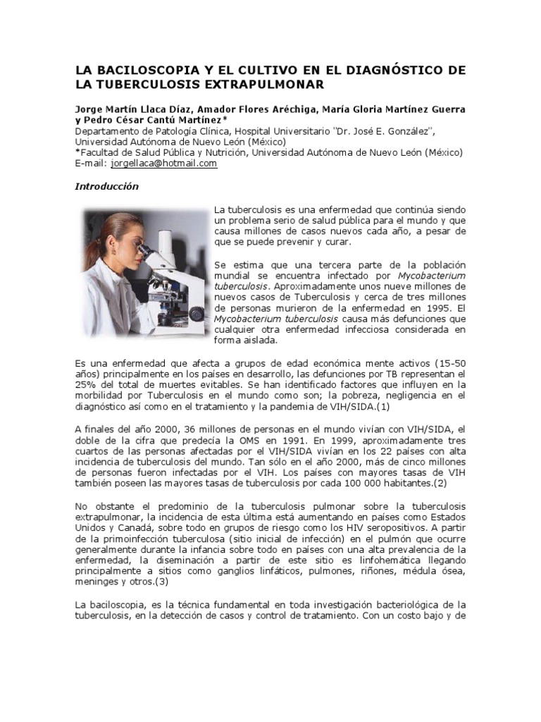 La Baciloscopia y El Cultivo en El Diagnóstico de La Tuberculosis ...