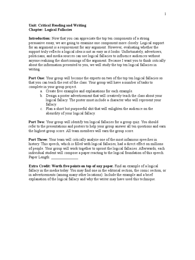 Logical Fallacies Description and Unit | PDF | Fallacy | Argument