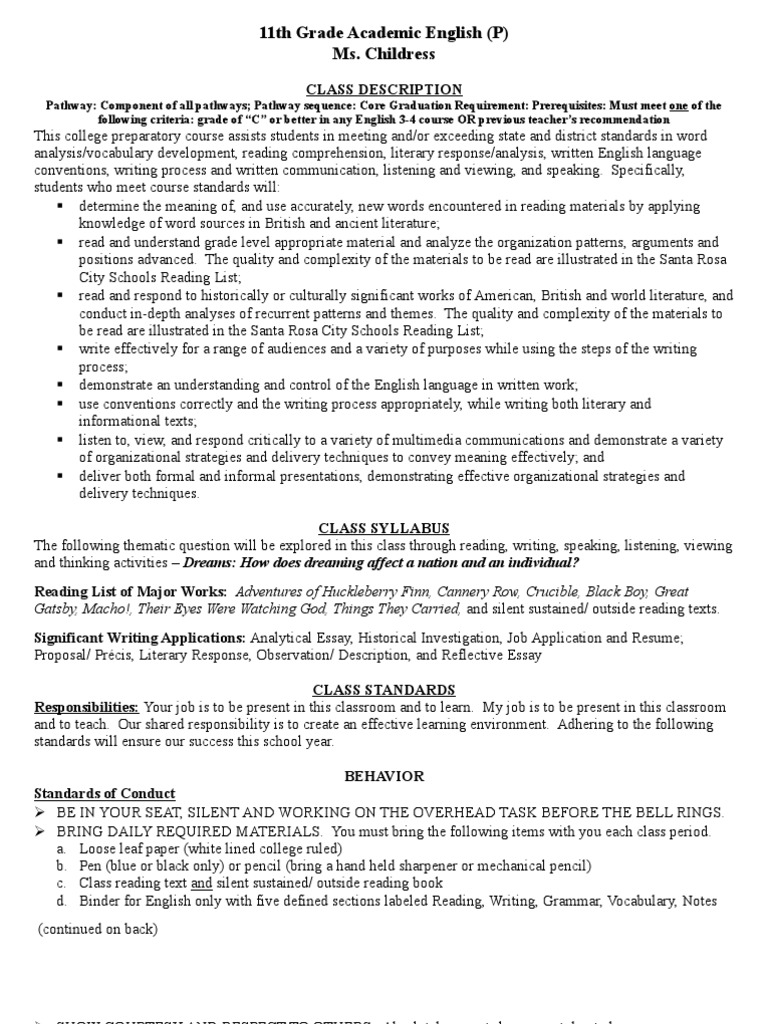 11th Grade Academic English | PDF | Reading (Process) | Behavior ...
