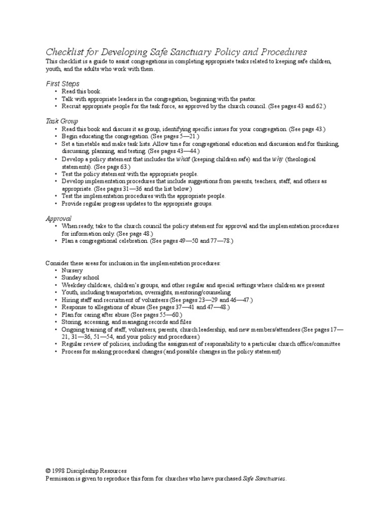 Checklist For Policy and Procedures | PDF