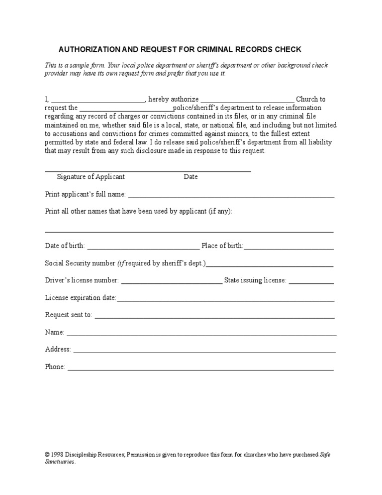 Criminal Records Check Authorization Form | PDF | Social Science