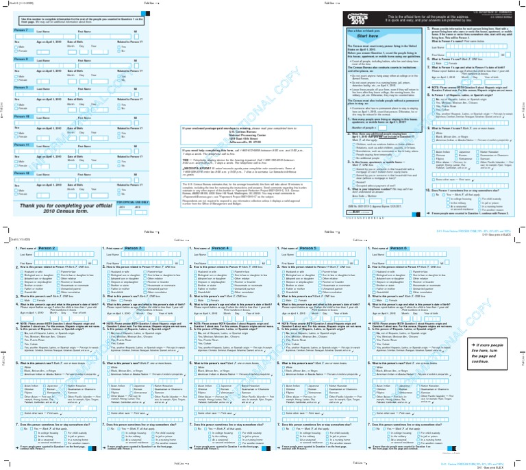2010 Questionnaire Sample - English | PDF | Race And Ethnicity In The ...