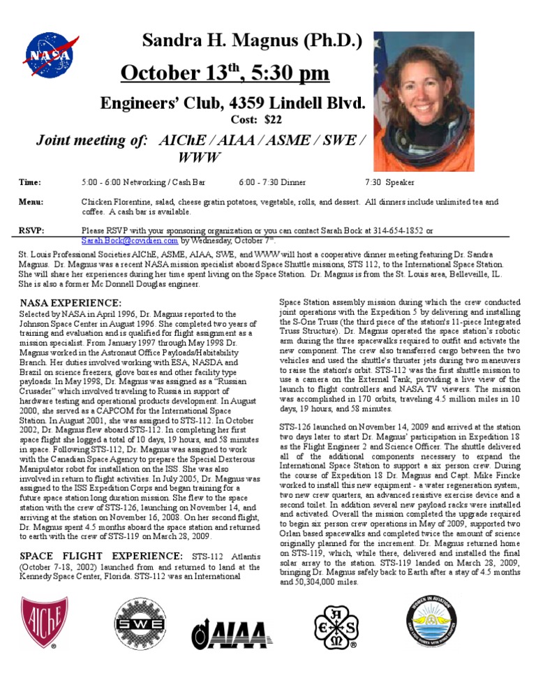 Dinner with NASA's Dr. Sandra Magnus | PDF | Science & Mathematics