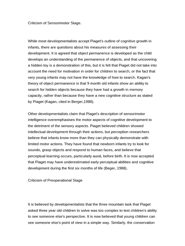 Criticism of Jean Piaget Theory | PDF | Cognitive Development | Cognition