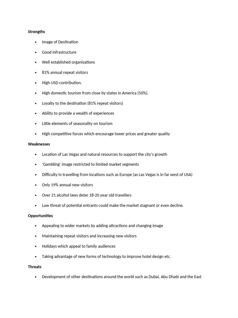 SWOT Analysis of Las Vegas Casino Industry | PDF