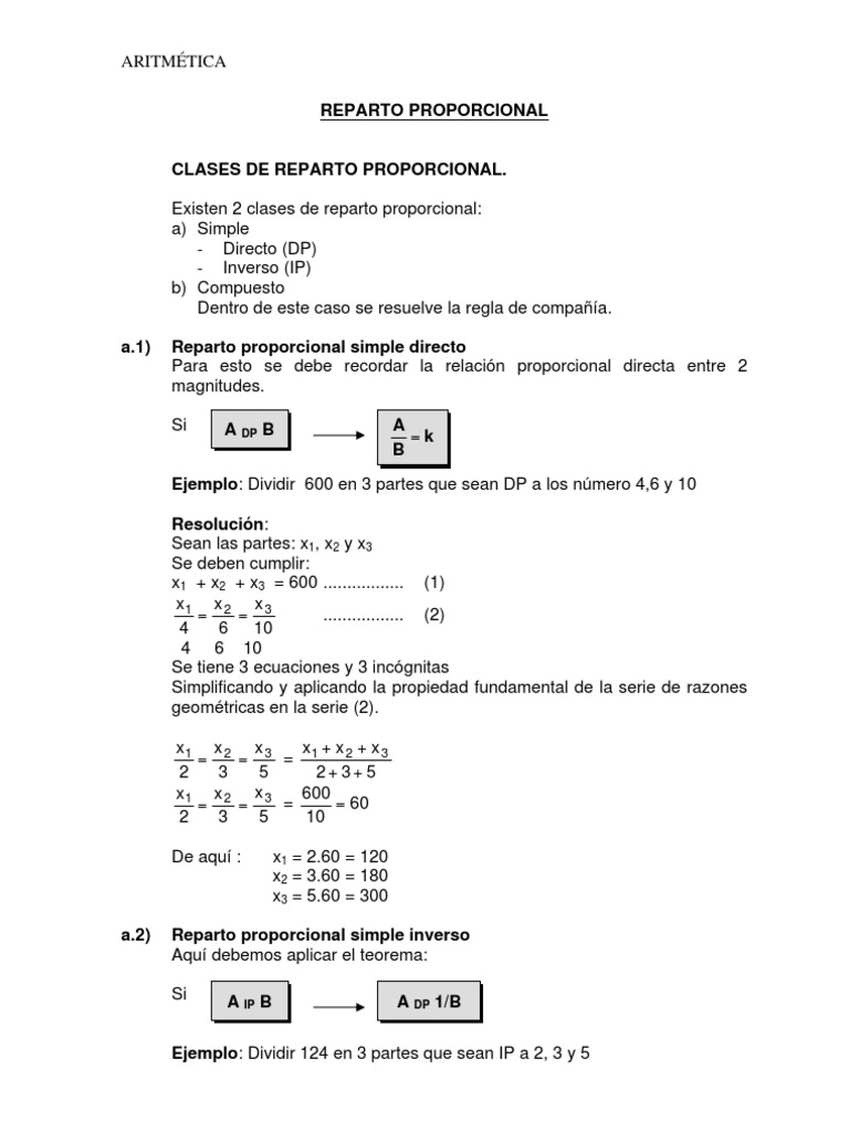 Reparto Proporcional y Regla de Compañía | PDF | Objetos matemáticos ...