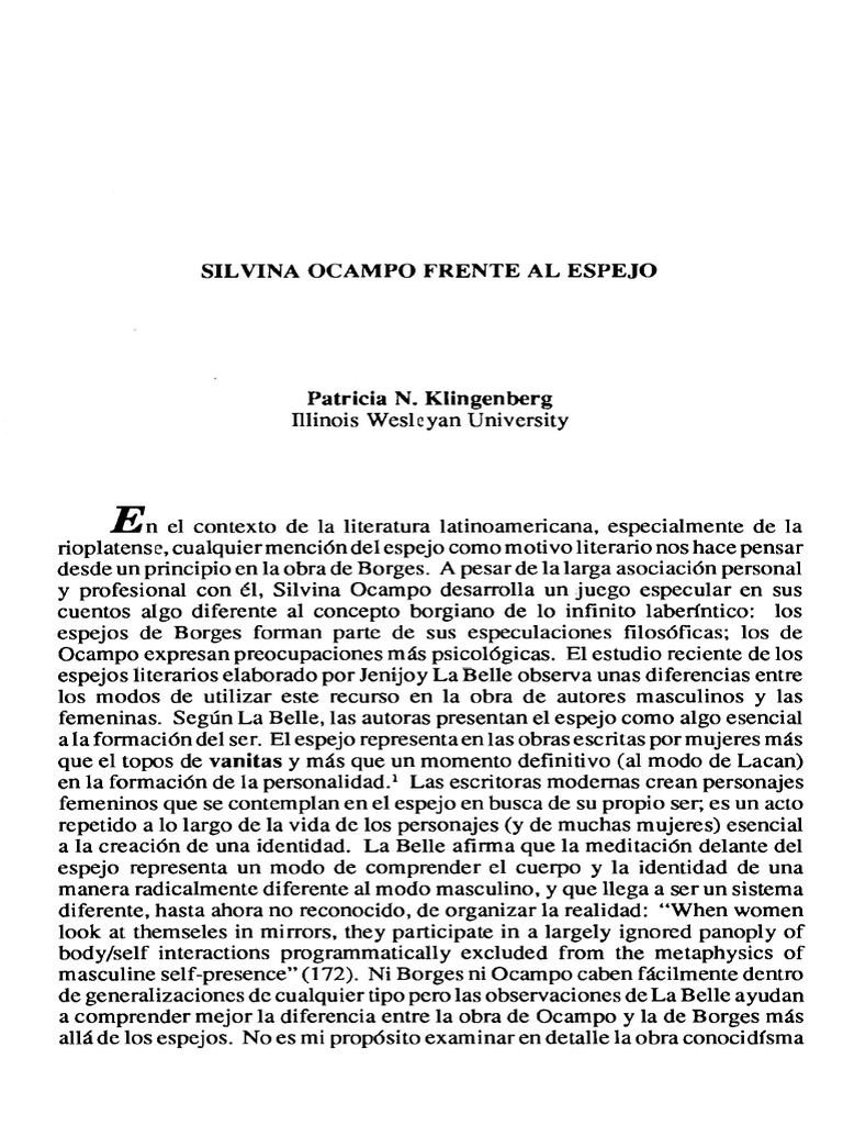 Silvina Ocampo Frente Al Espejo | PDF | Cuentos | Mujer