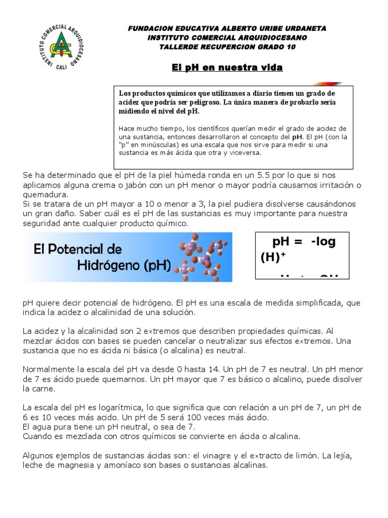 Taller Recuperacion 1 Periodo Decimo | PDF | Ph | Ciencias fisicas