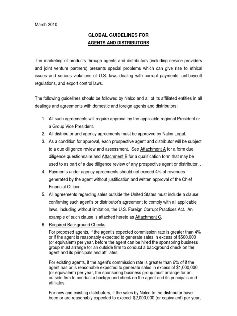 Agent and Distributor Policy 3-4-10 | PDF | Law Of Agency | Background ...