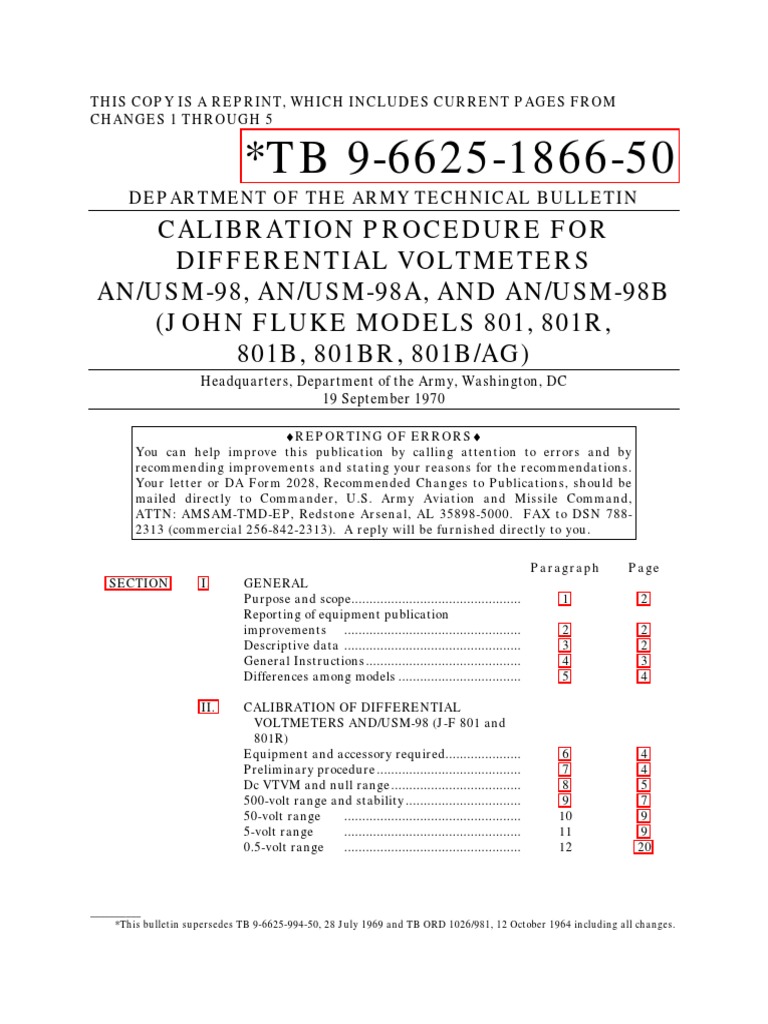Fluke 801 Army | PDF | Calibration | Voltage