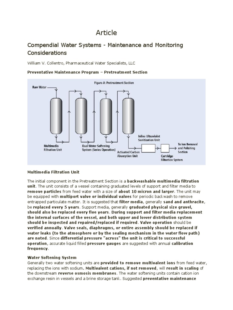 Maintenance of Purified Water System (Pretreatment) | PDF | Water ...
