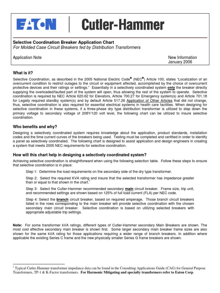 Selective Coordination Breaker Application Chart | PDF | Transformer ...