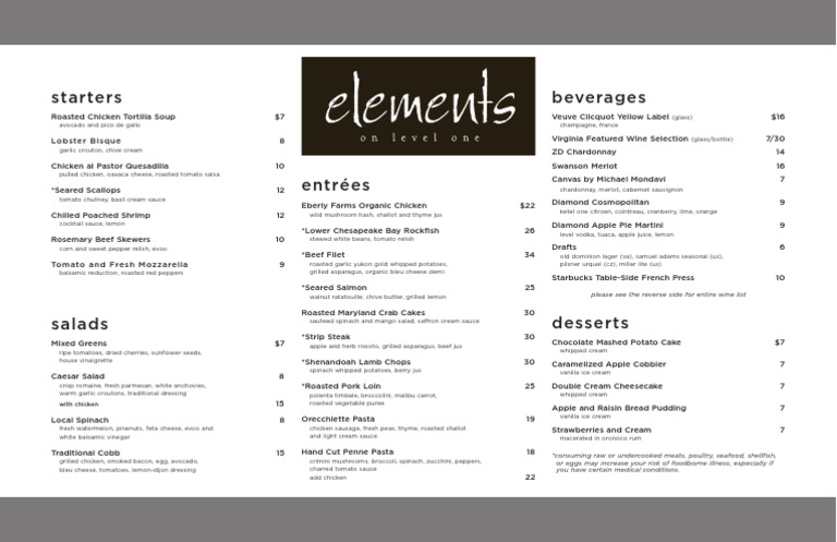 Elements Dinner | PDF | Salad | Food And Drink Preparation