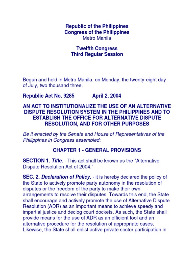 Ra 9285 | PDF | Mediation | Alternative Dispute Resolution