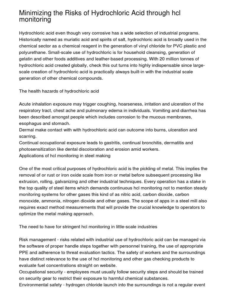 Minimizing The Risks of Hydrochloric Acid Through HCL Monitoring ...