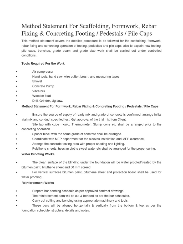 Method Statement For Scaffolding | Deep Foundation | Concrete