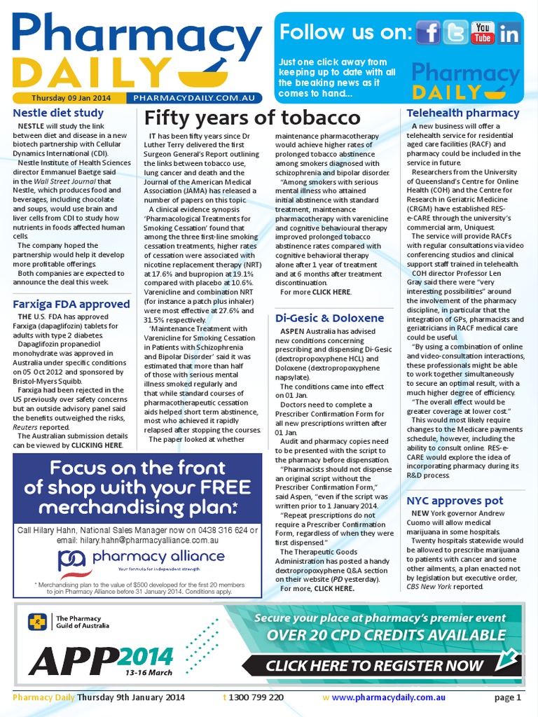 Pharmacy Daily For Thu 09 Jan 2014 - 50 Years of Tobacco, Price ...