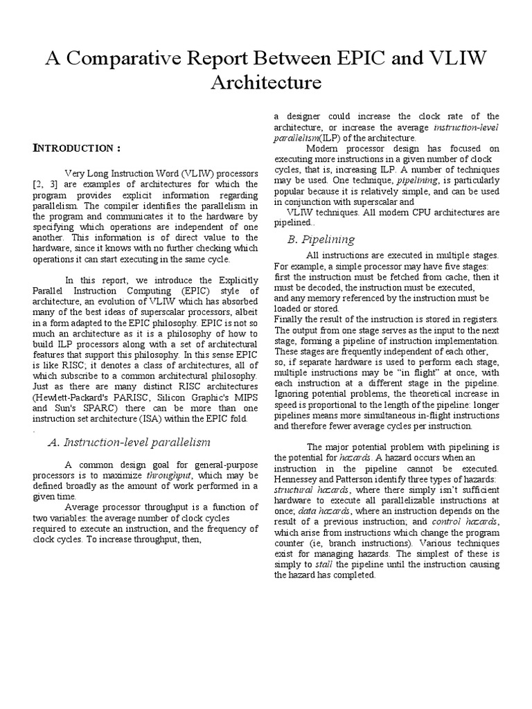 A Comparative Report Between EPIC and VLIW Architecture | PDF | Instruction Set | Central ...