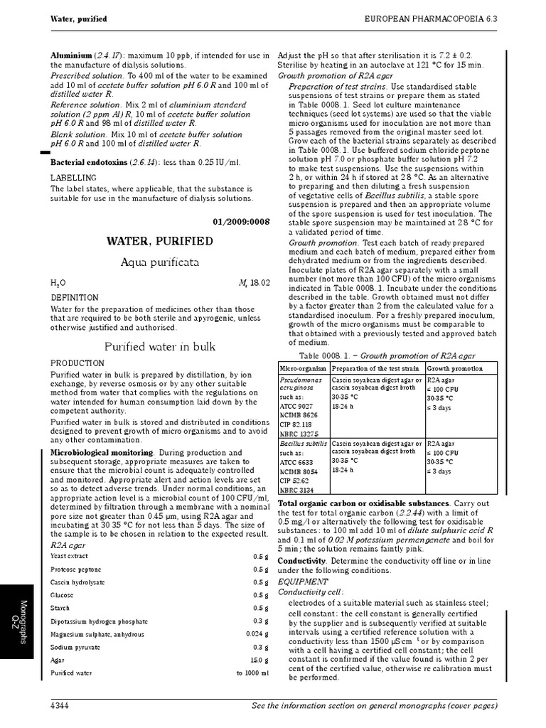 Purified Water European Pharmacopeia | PDF | Purified Water | Water ...