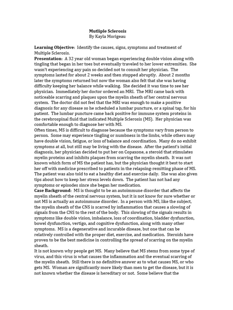 Case Study Ms | PDF | Multiple Sclerosis | Clinical Medicine