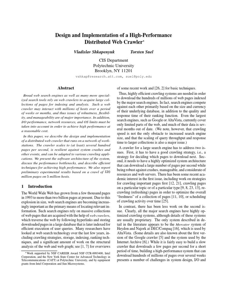 Design and Implementation of A High Performance Distributed Web Crawler | PDF | Domain Name ...
