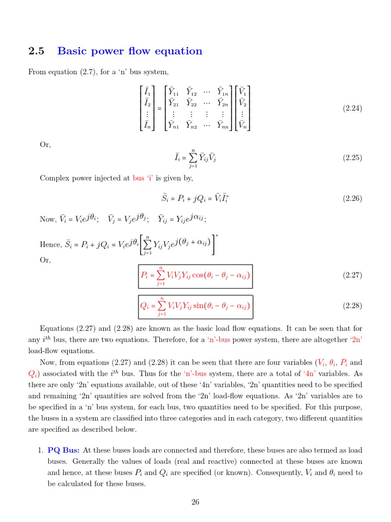Basic Power Flow Equation: I I Y Y Y Y V V | PDF