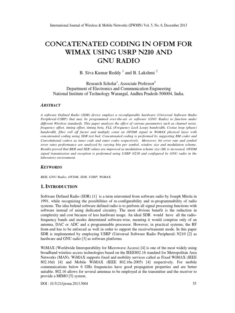 Concatenated Coding In Ofdm For Wimax Using Usrp N210 And Gnu Radio Pdf Orthogonal Frequency 4547