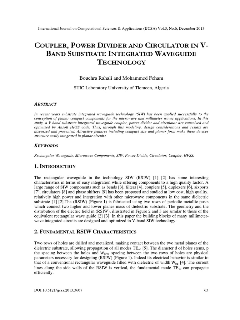 Coupler, Power Divider and Circulator in V-Band Substrate Integrated Waveguide Technology | PDF ...