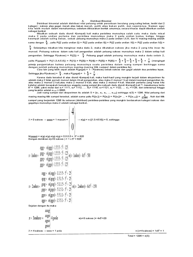 Distribusi Binomial: Peluang Dadu dan Pola Pascal | PDF