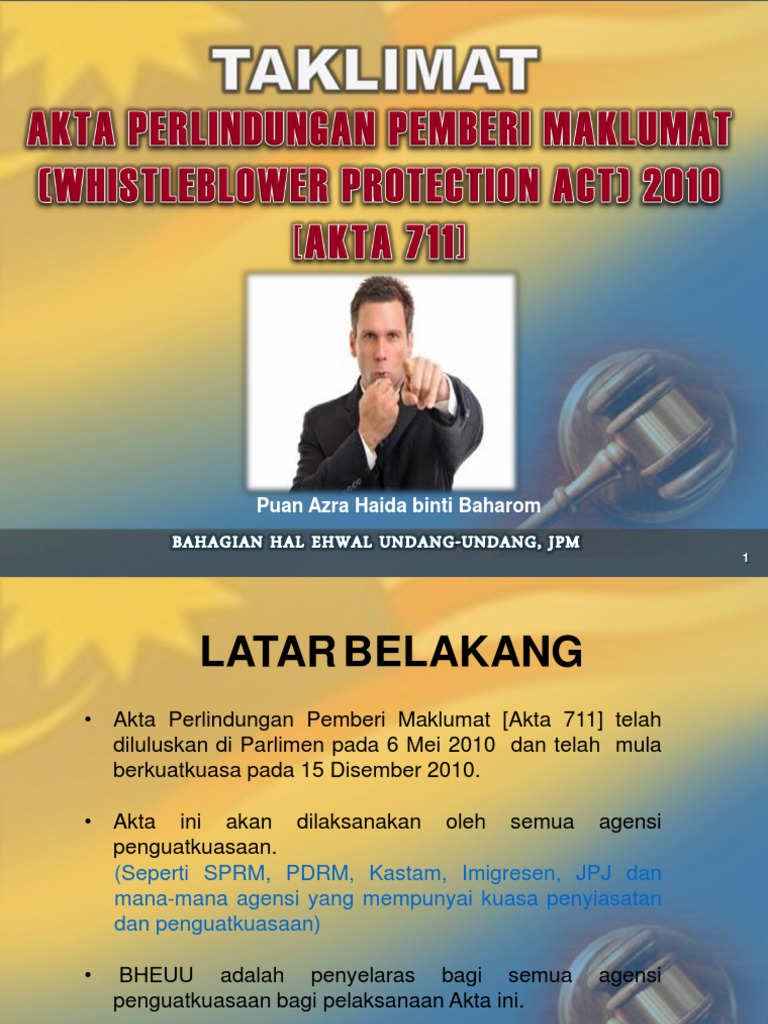 Akta Perlindungan Pemberi Maklumat 2010 - Akta 711 | PDF