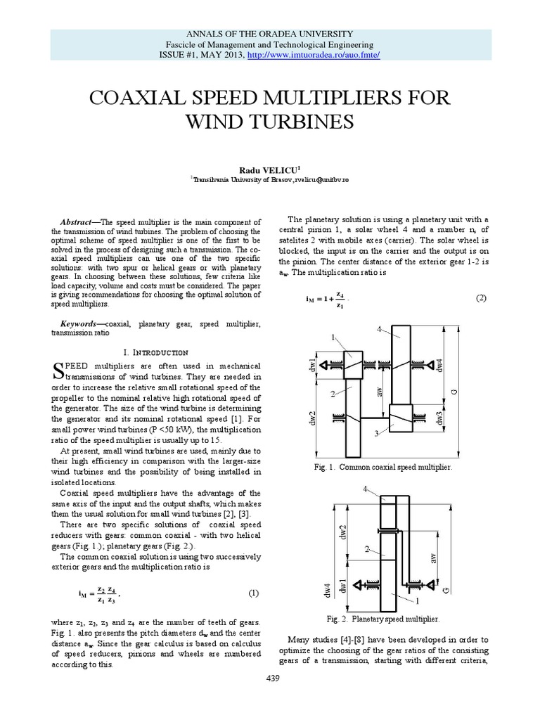 Coaxial Multiplier For Wind Turbine | PDF | Gear | Transmission (Mechanics)