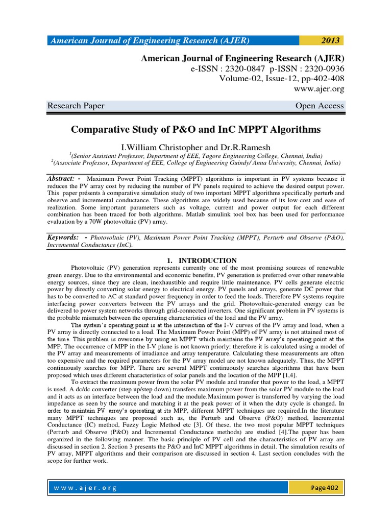 Comparative Study of P&O and Inc MPPT Algorithms | PDF | Photovoltaics ...