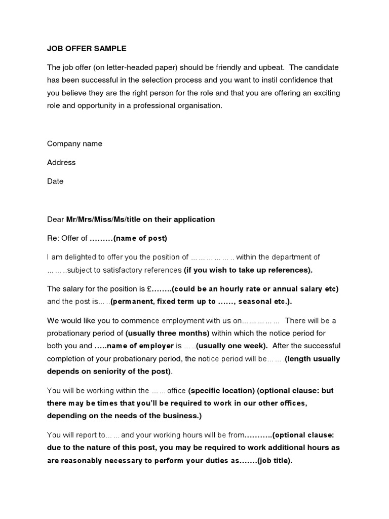 Job Offer Sample Letter | PDF