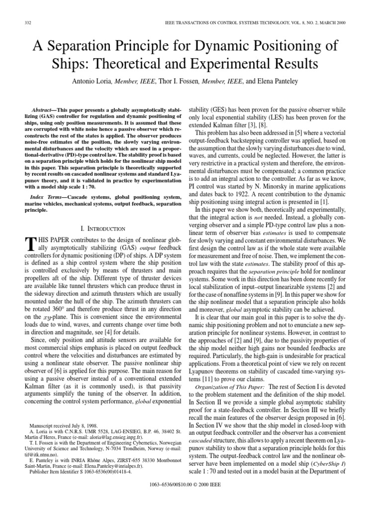 Dynamic Positioning Control for Ships | PDF | Stability Theory ...