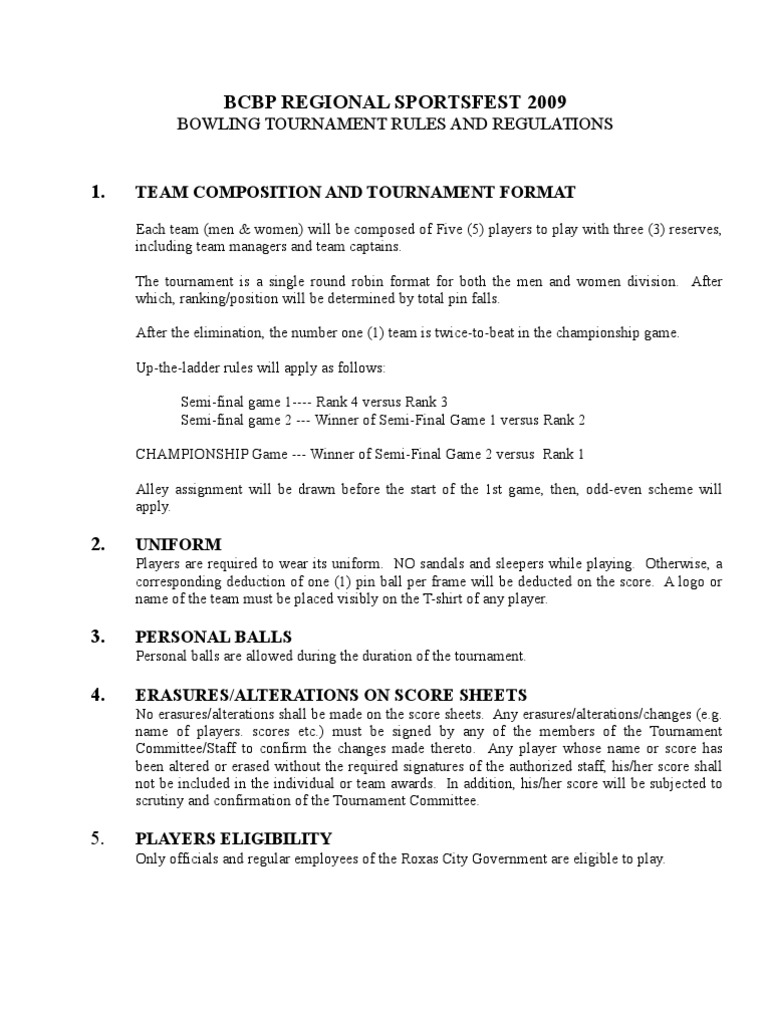 Bowling Tournament Rules & Format 2009 | PDF | Tournament | Team Sports