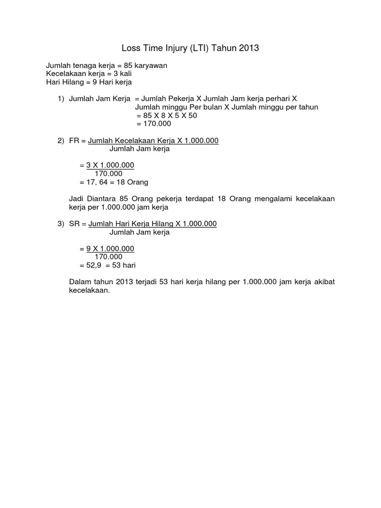 Perhitungan Loss Time Injury | PDF