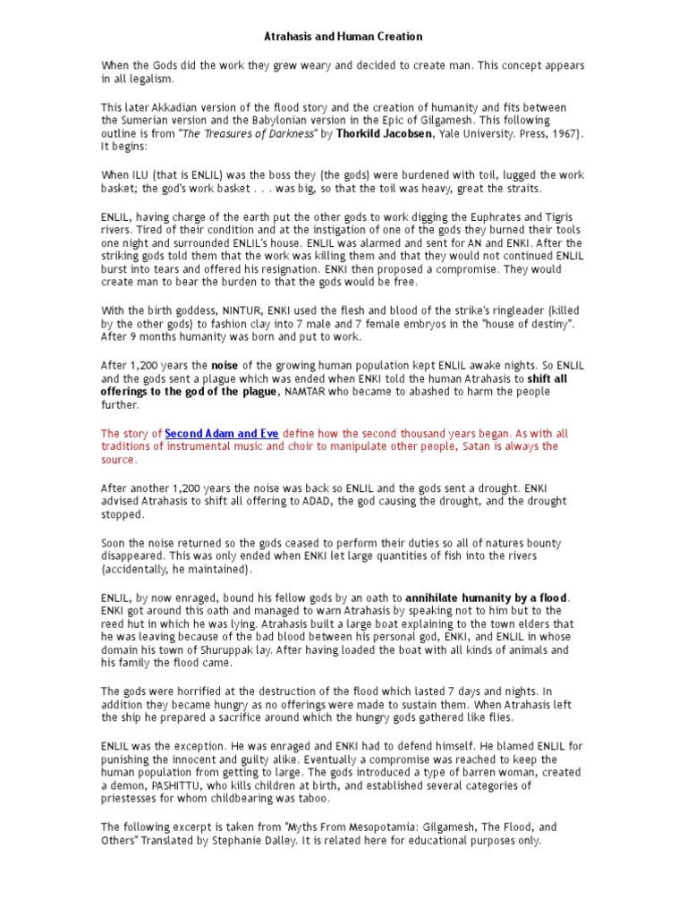 Atrahasis and Human Creation | PDF | Mesopotamian Mythology | Ancient ...