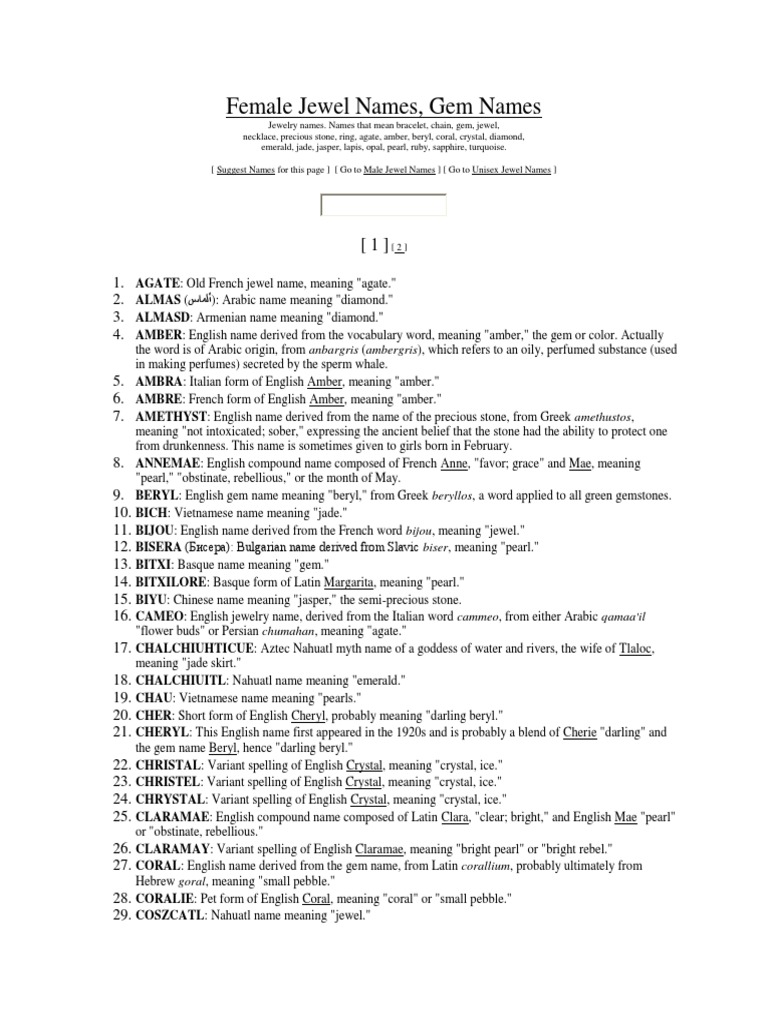 Female Jewel Names | PDF | Gemstone | Jewellery Components