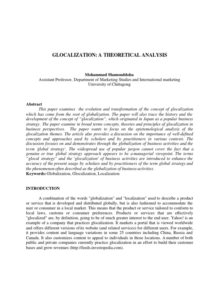 The Evolution of Glocalization Theory | PDF | Globalization | Governance