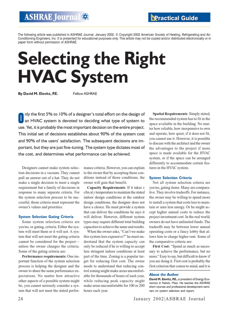 HVAC System Selection Guide | PDF | Ventilation (Architecture) | Hvac