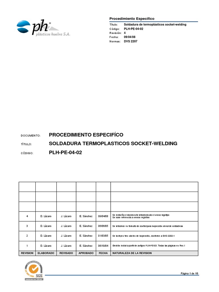 PLH-PE-04-02 Soldadura Termoplasticos Socket Welding Rev.4 | PDF ...
