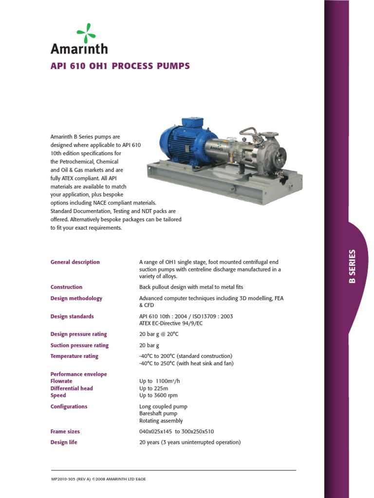 B Series API 610 OH1 Oil and Gas Process Pump Brochure RevA | Pump ...
