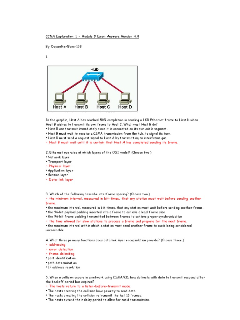 CCNA Exploration 1 Module 9 Exam Answers Version 40 | PDF | Ethernet | Computer Network