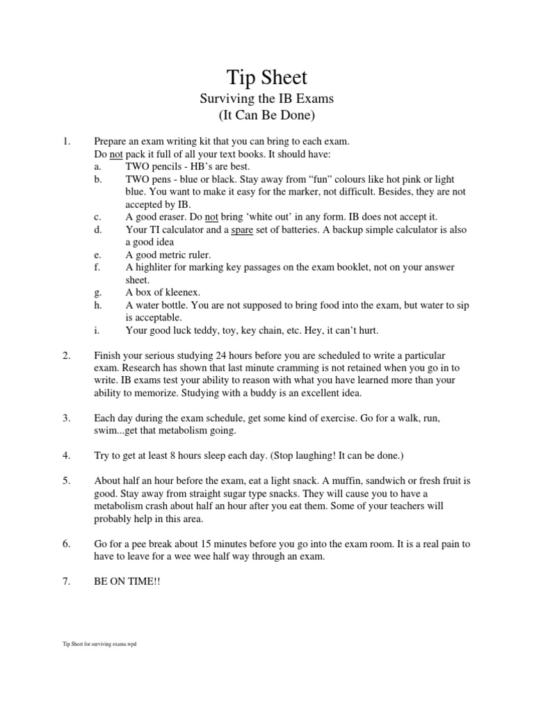 IB Exam Survival Tips Guide | PDF | Career & Growth | Language Arts ...