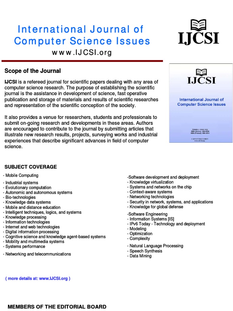 Call For Papers International Journal of Computer Science Issues (IJCSI) - October Issue 2009 ...