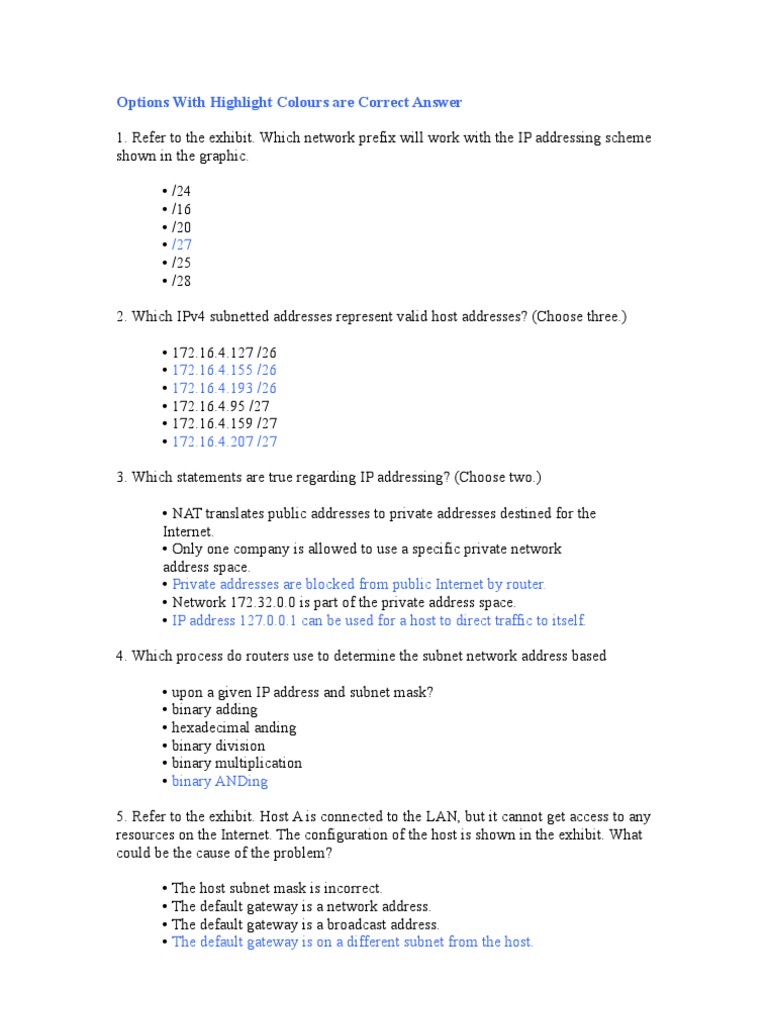 Ccna Exploration 1 Module 6 Exam Answers Version 4 Ip Address