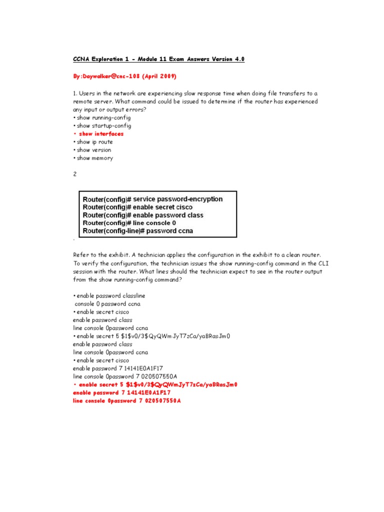 Ccna Exploration 1 Module 11 Exam Answers Version 40 Pdf Router