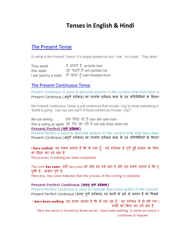 Tenses Hindi &english | PDF | Noun | Verb