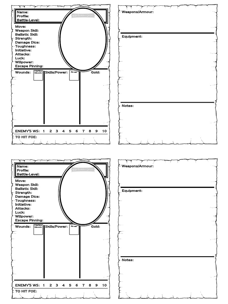 Warhammer Quest Character Sheet | PDF