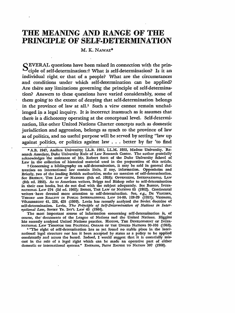 The Meaning and Range of The Principle of Self-Determination | PDF ...